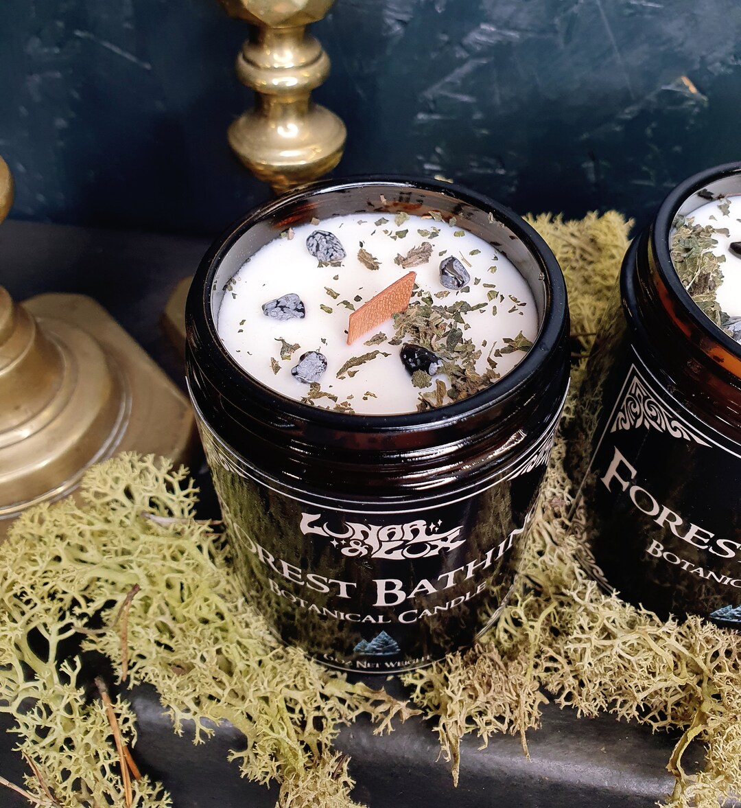 Forest Bathing / Hedge Witch Gift, Crystal Healing Candle, Vegan Candle ...