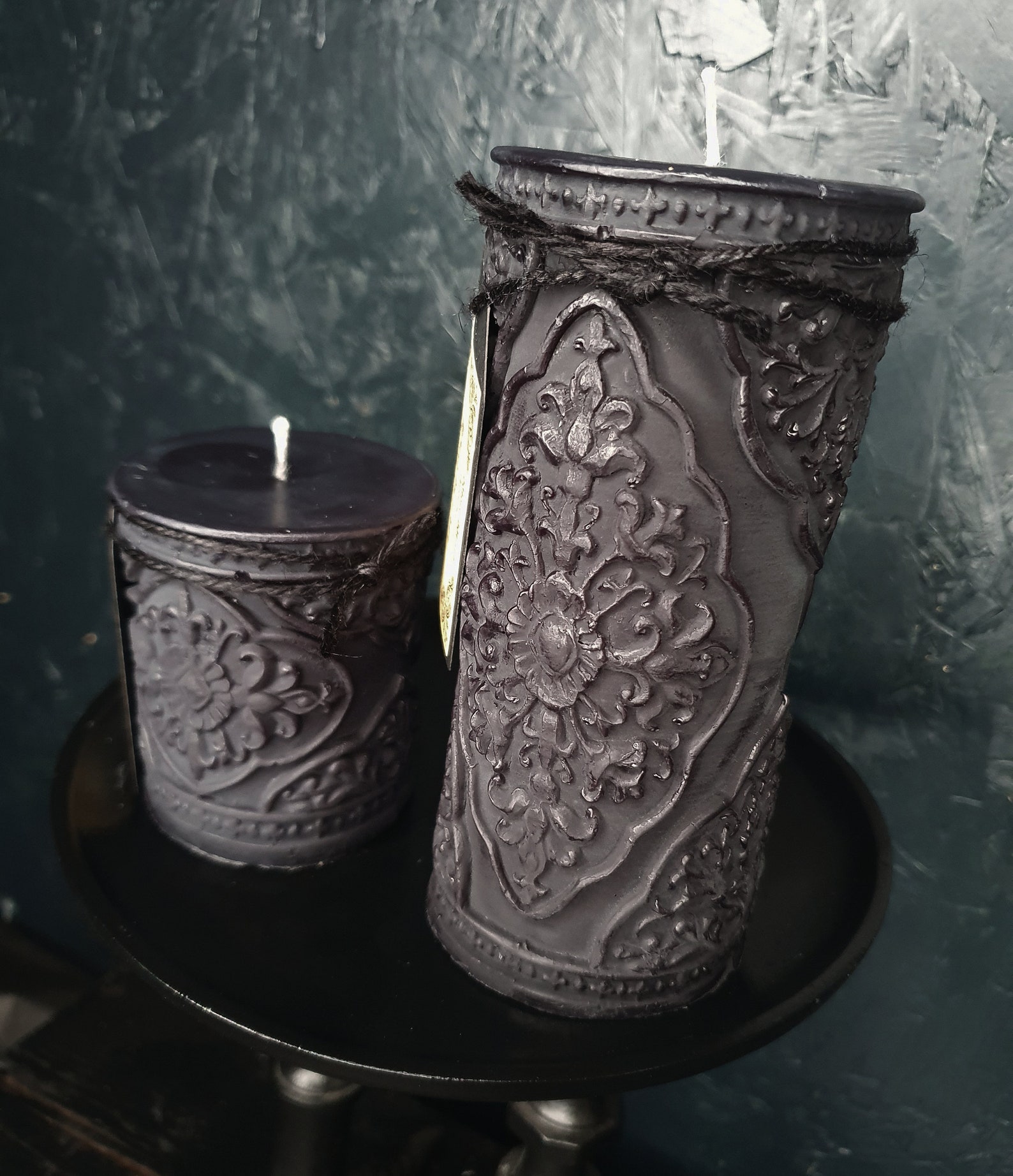 Black Baroque Candle, Ornate Gothic Candle, Witchy Pillar Candle, Vegan ...
