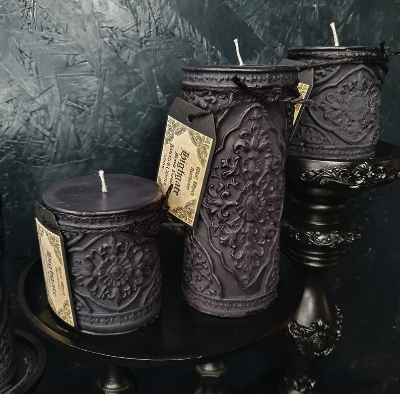 Black Baroque Candle Ornate Gothic Candle Witchy Pillar - Etsy UK