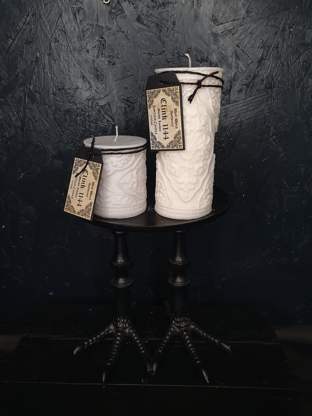 White Baroque Candle, Ornate Gothic Candle, Witchy Pillar Candle, Vegan ...