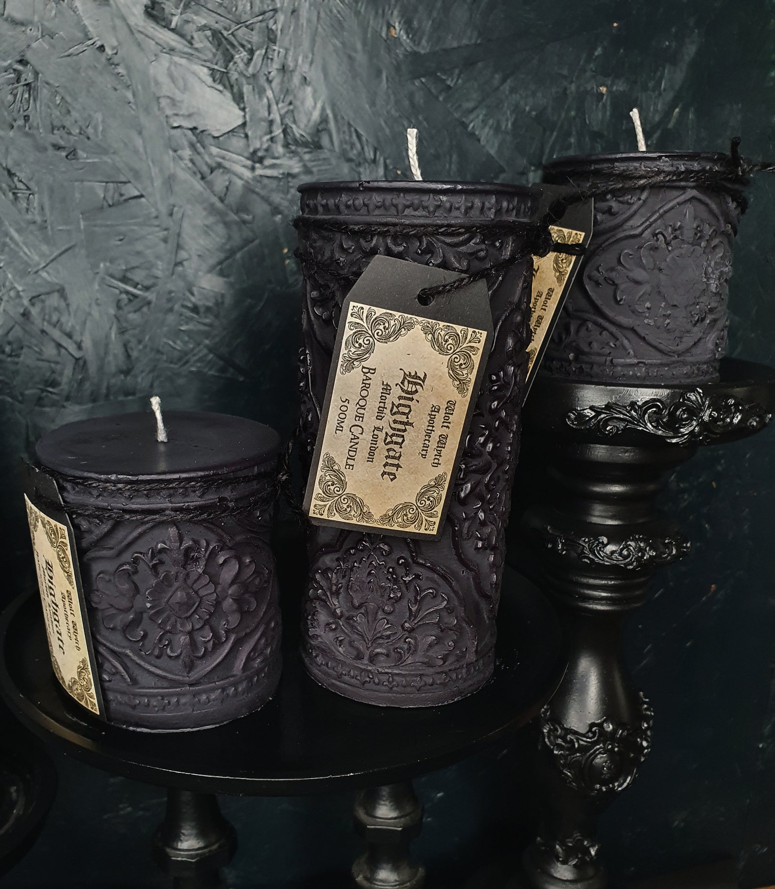 Black Baroque Candle Ornate Gothic Candle Witchy Pillar - Etsy UK