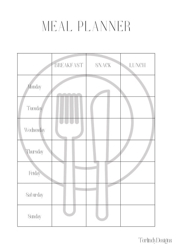 Black and White Meal Planner PDF - Etsy