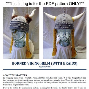 Knitting Pattern Horned Viking Hat With Braids, Viking Helmet Knitting ...