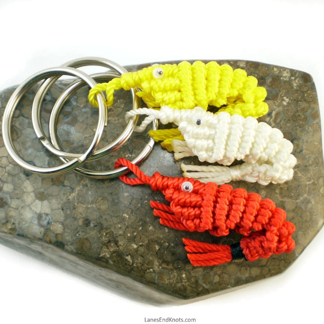Small Macrame Shrimp Key Chain, Shrimp Key Ring, Knot Shrimp Key Holder ...