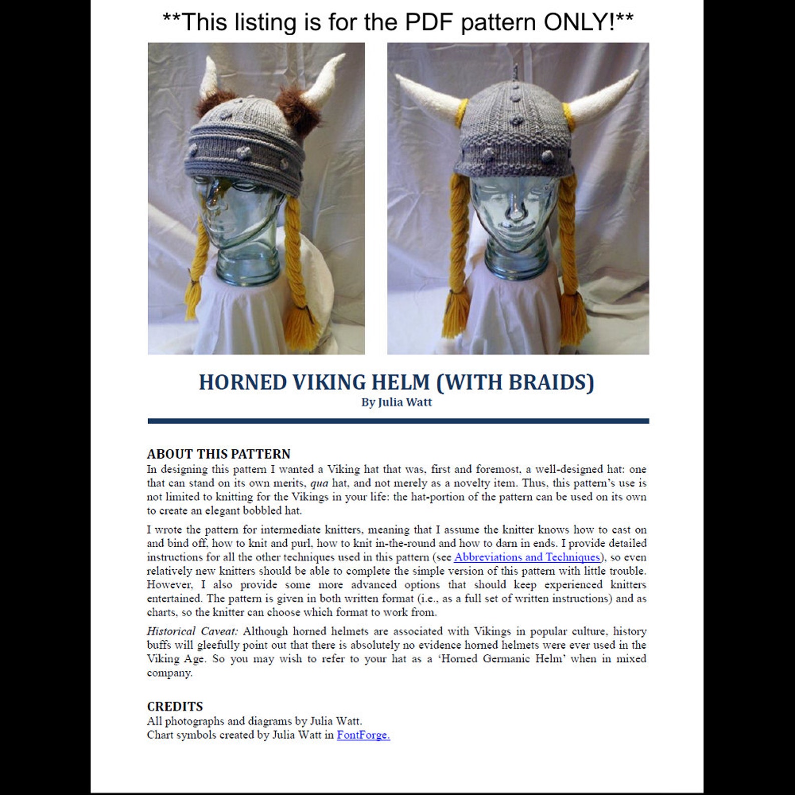 Knitting Pattern Horned Viking Hat With Braids, Viking Helmet Knitting ...