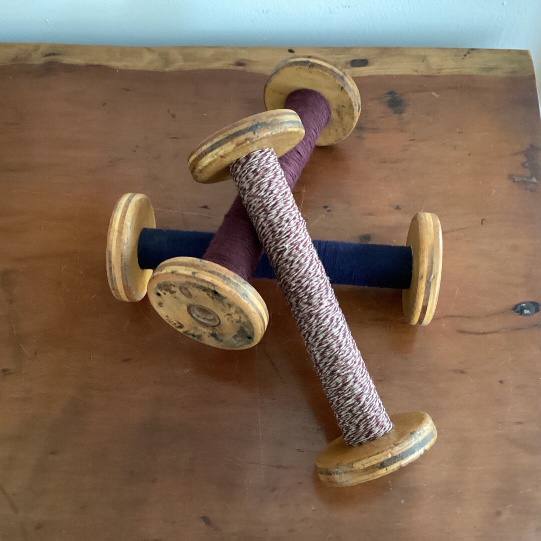 Antique Wood Textile Spools-set of 3 With Thread-industrial Salvage ...