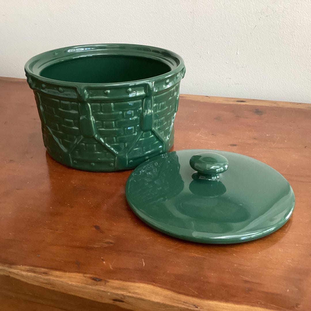 Longaberger Pottery Woven Drum Crock With Lid-ivy Green-#30349 - Etsy