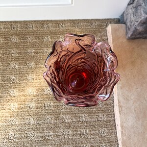Mauve Pink Glass Vase, Heavy, Embossed Floral Design, Ruffled Edge ...