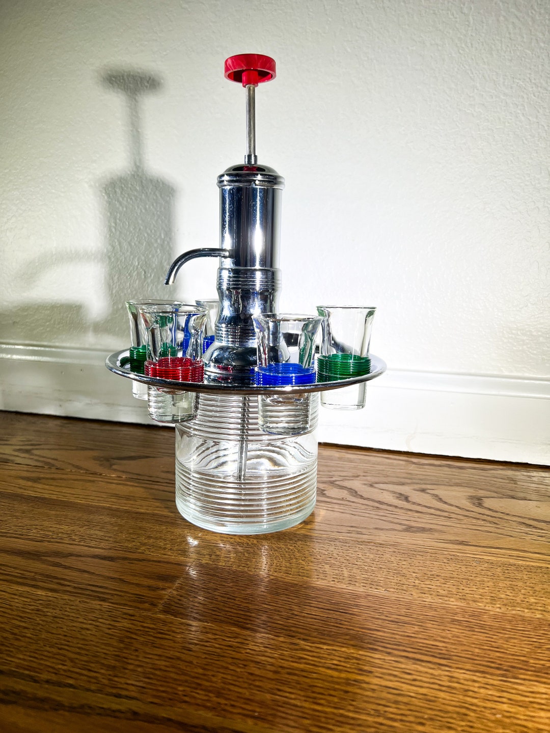 1950s Chrome and Glass Liquor Shot Glass, Drink Dispenser Carousel ...