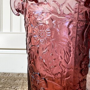Mauve Pink Glass Vase, Heavy, Embossed Floral Design, Ruffled Edge ...