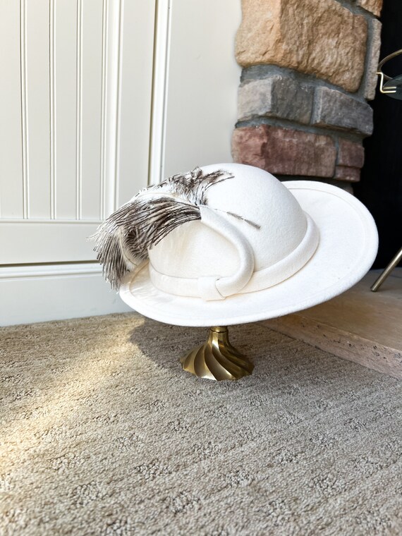 100% Ivory Wool and Ostrich Feather Hat, Excello Made… - Gem