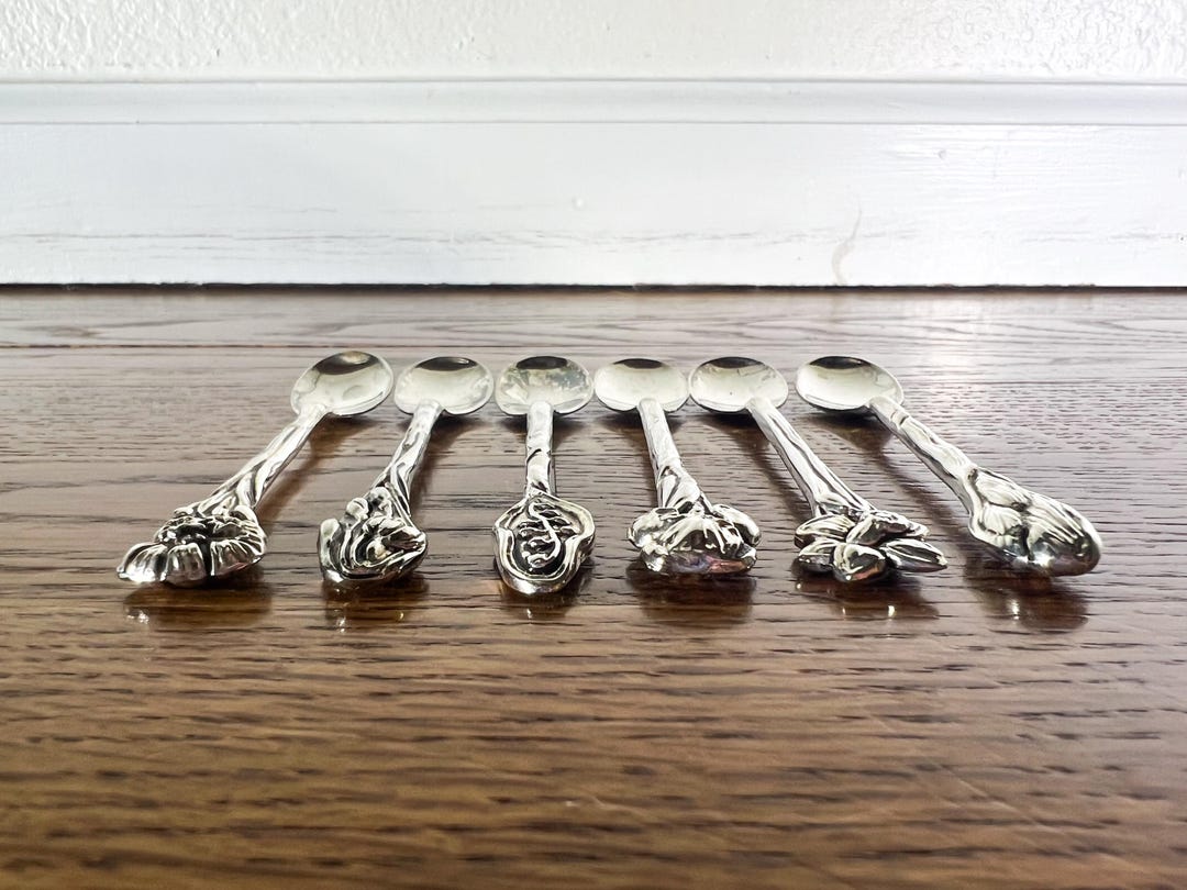 Set of 6 Silver Teaspoons, All 6 Different Flower Styles, Gero by Georg ...