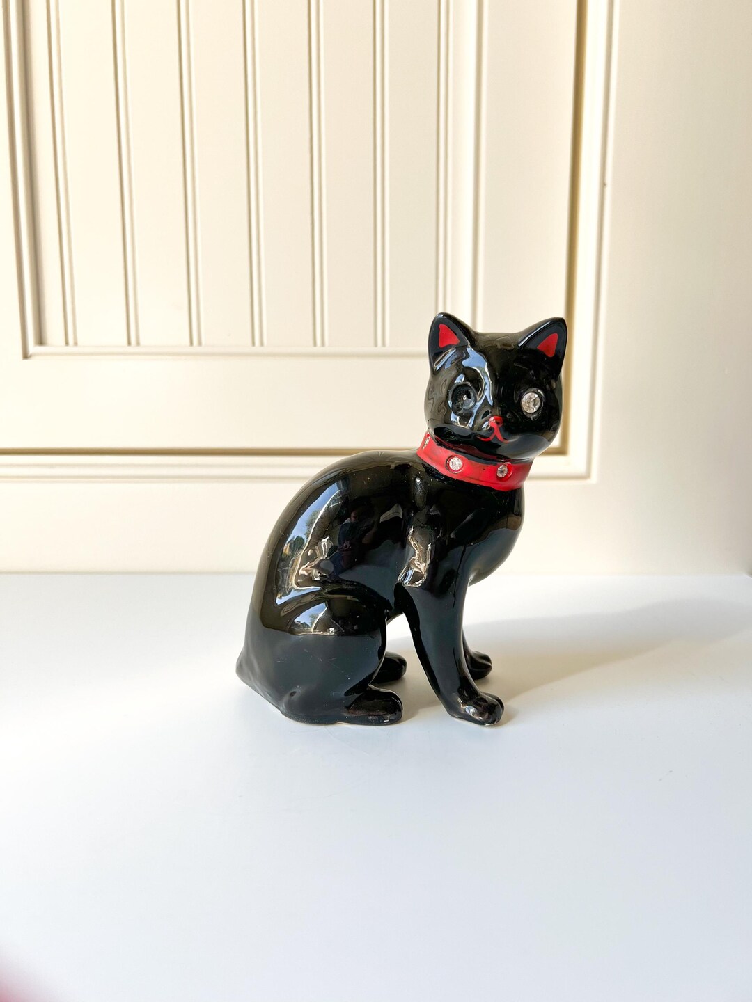 Vintage Glazed Black Ceramic Cat Figurine, Vintage Home Decor - Etsy