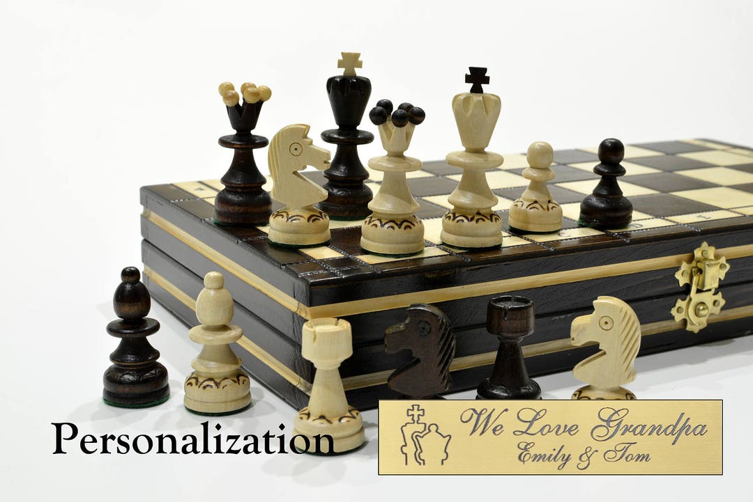Personalized Wood Chess Set With Leather or Felt Bag (35cm) - Engraved ...