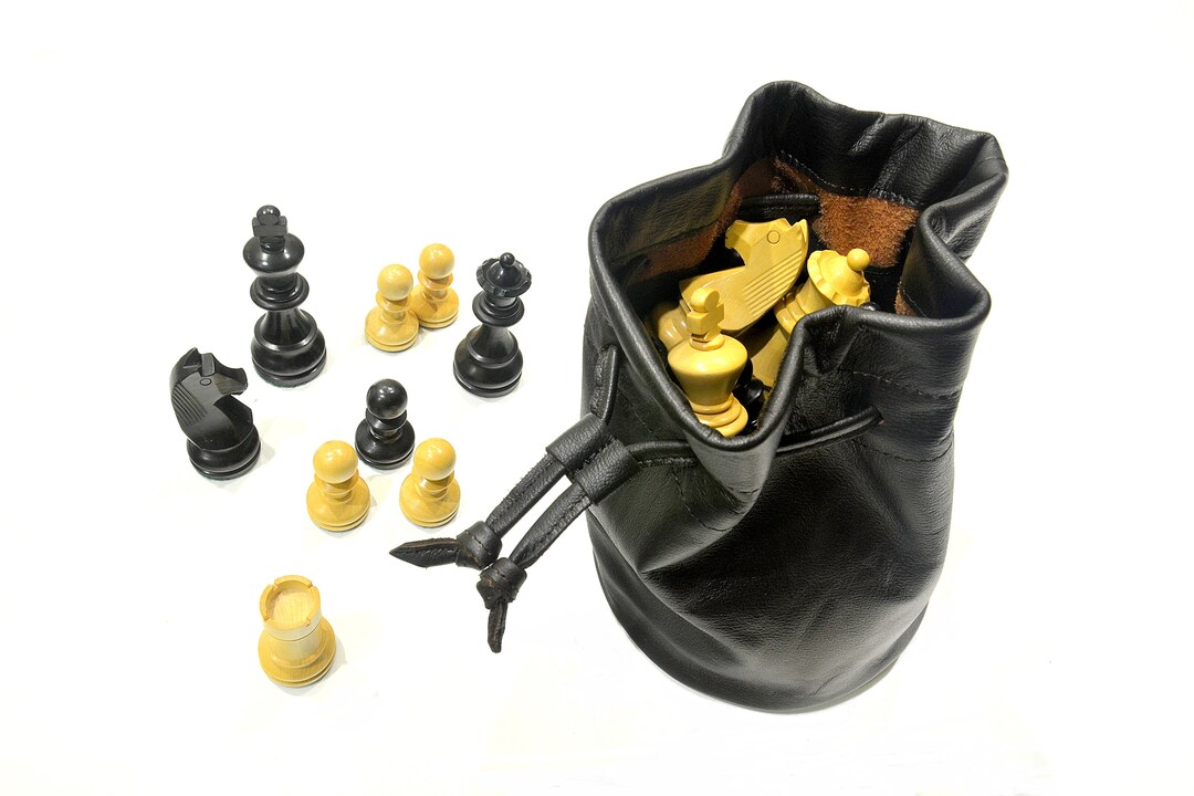 Hand Sewn Leather Chess Set: Weighted Staunton Pieces With Sack - Etsy