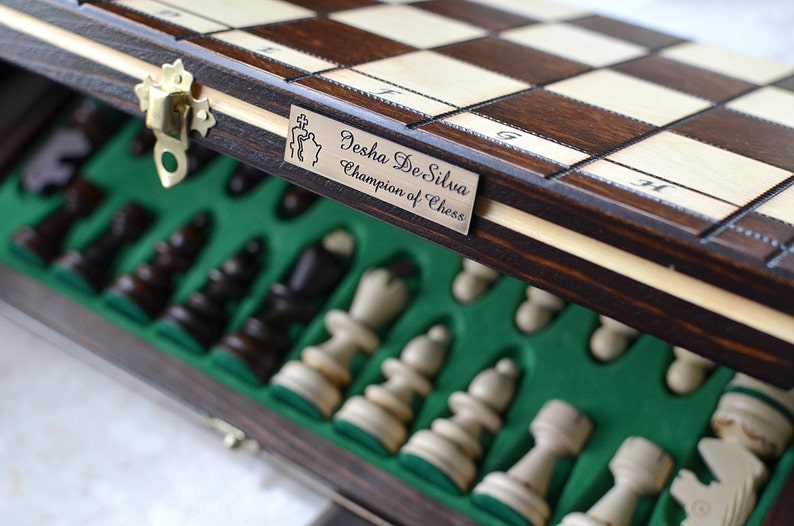 Personalized Wood Chess Set With Leather or Felt Bag (35cm) - Engraved ...