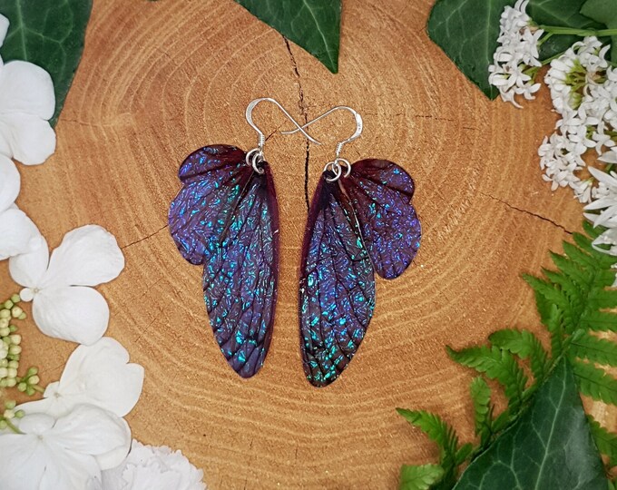 Medium Midnight Blue Fairy Wing Earrings. Iridescent faerie wings on ...