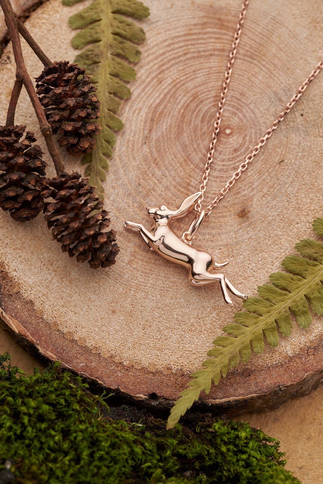 Rose Gold Running Hare Necklace. Rose Gold Plated Solid Sterling Silver ...
