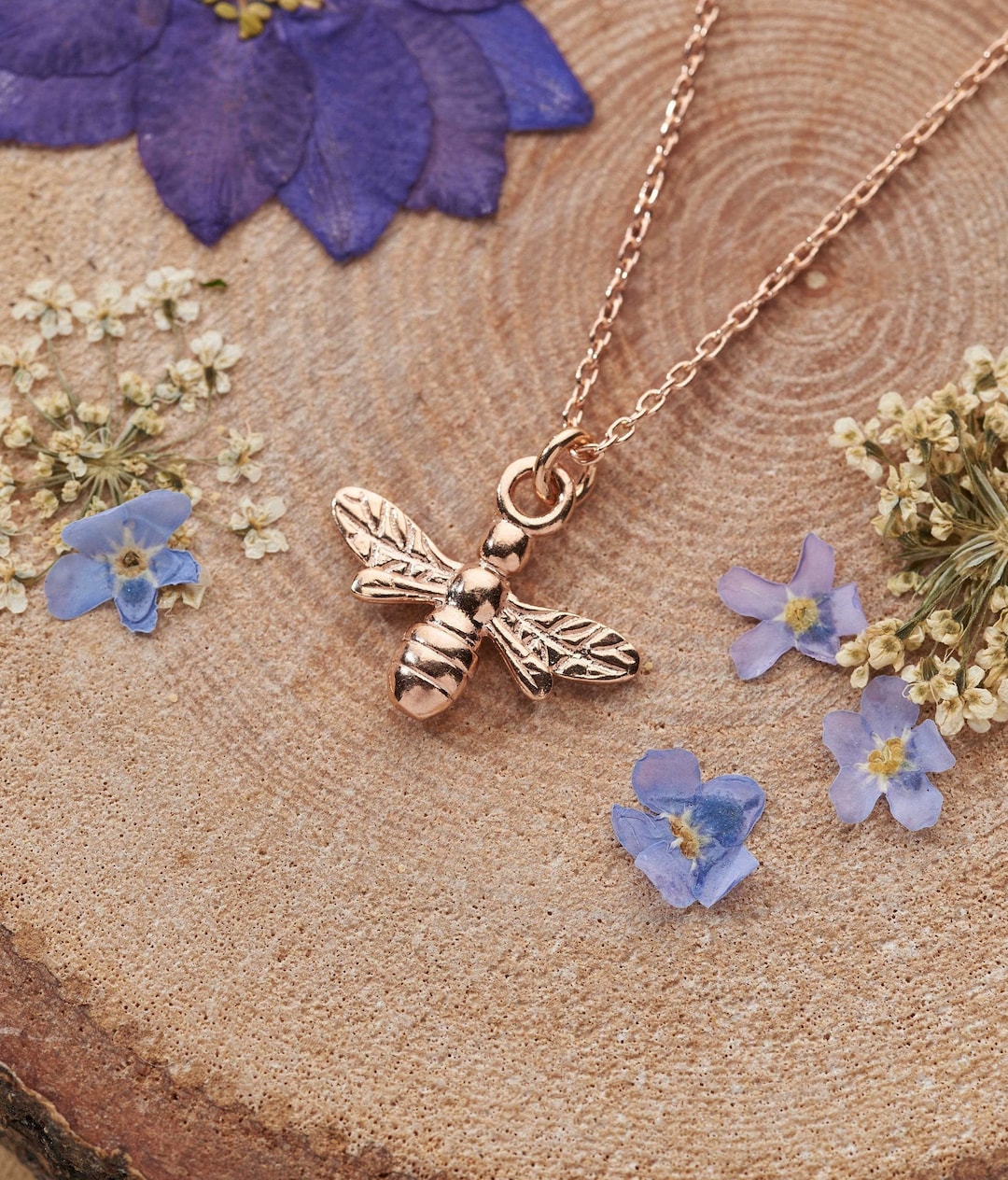 Rose Gold Bee Necklace. 18k Gold on Solid 925 Sterling Silver Charm ...