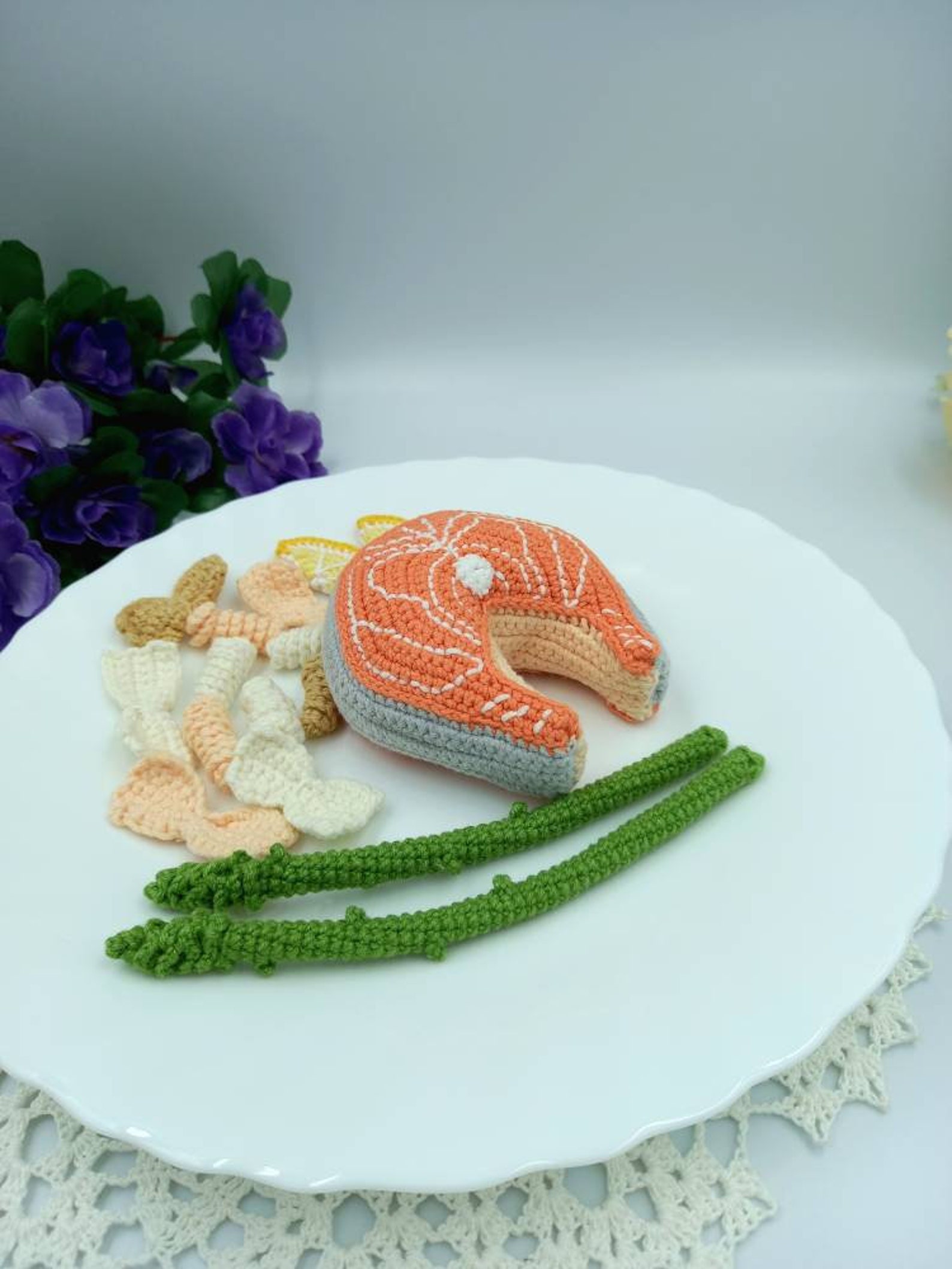 Crochet Salmon Steak, Crochet Breakfast, Crochet Pasta, Crochet Food - Etsy