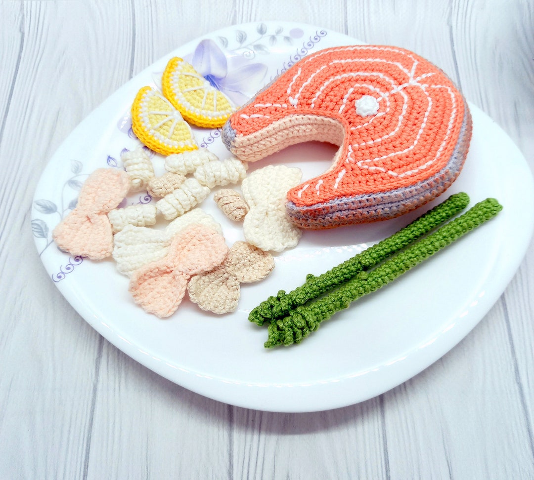 Crochet Salmon Steak, Crochet Breakfast, Crochet Pasta, Crochet Food - Etsy