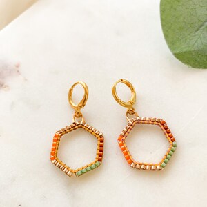 Earth Tone Multicolor Hexagon Earrings, Aesthetic Earrings, Miyuki ...