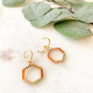 Earth Tone Multicolor Hexagon Earrings, Aesthetic Earrings, Miyuki ...