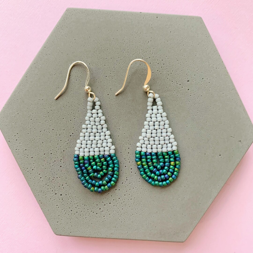 Teardrop Seed Bead Earrings: Color Block Brick Stitch - Etsy