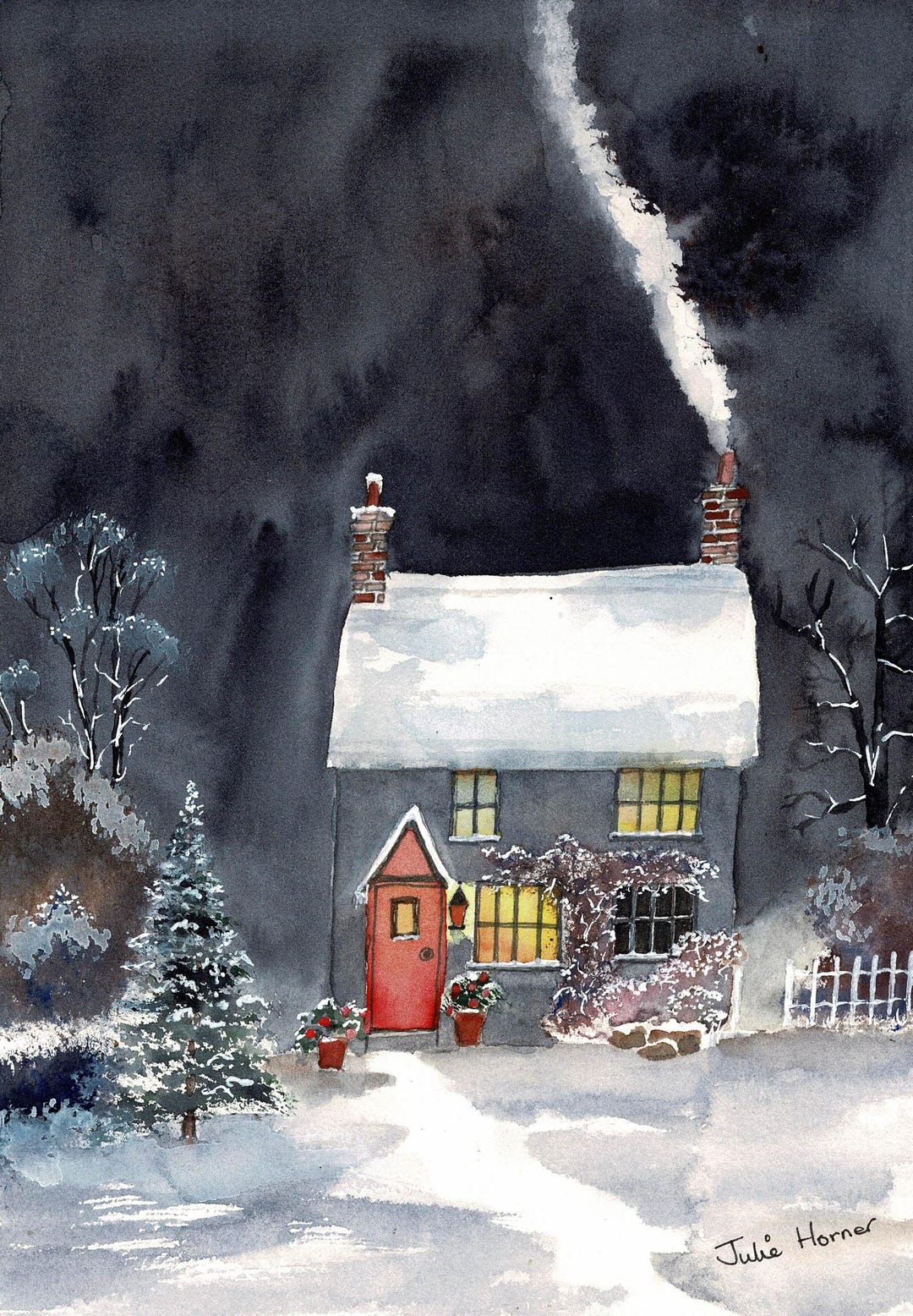 Winter Cottage at Night, Original Watercolour Cottage Painting 10 X 7 ...
