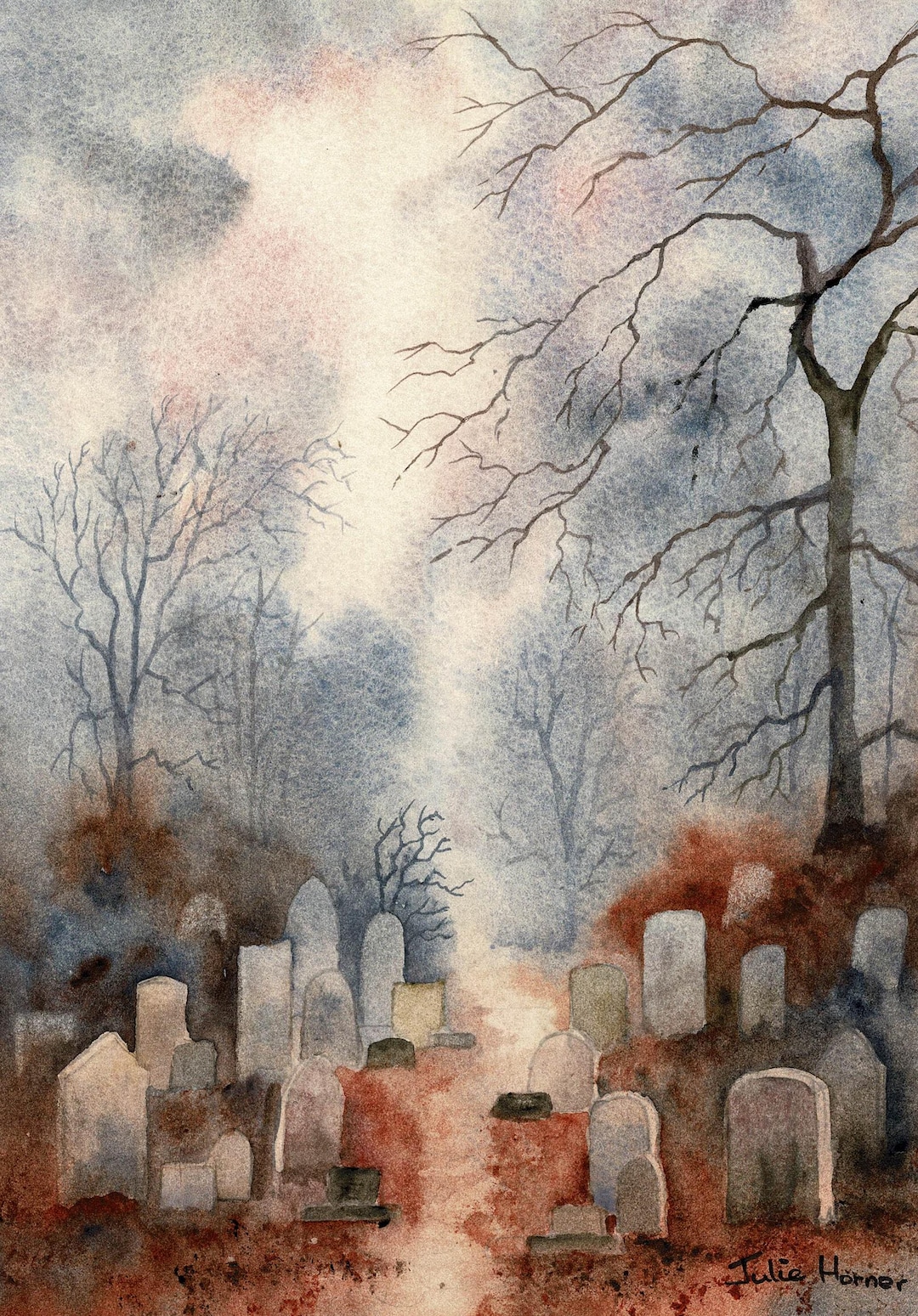 Woodland Graveyard, Original Watercolour Painting 10 X 7 Inches, Spooky ...