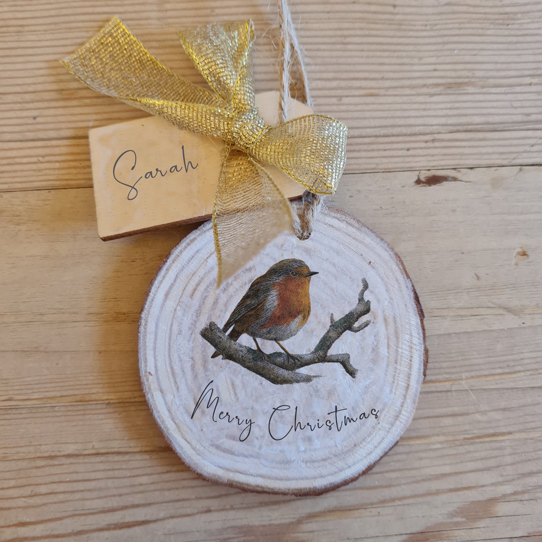 Robin Christmas Tree Ornament, Merry Christmas, Robin Plaque, Wood ...