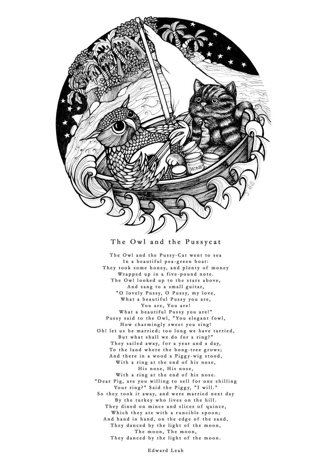 A3 The Owl & the Pussycat Illustrated poem Poem wall Art | Etsy