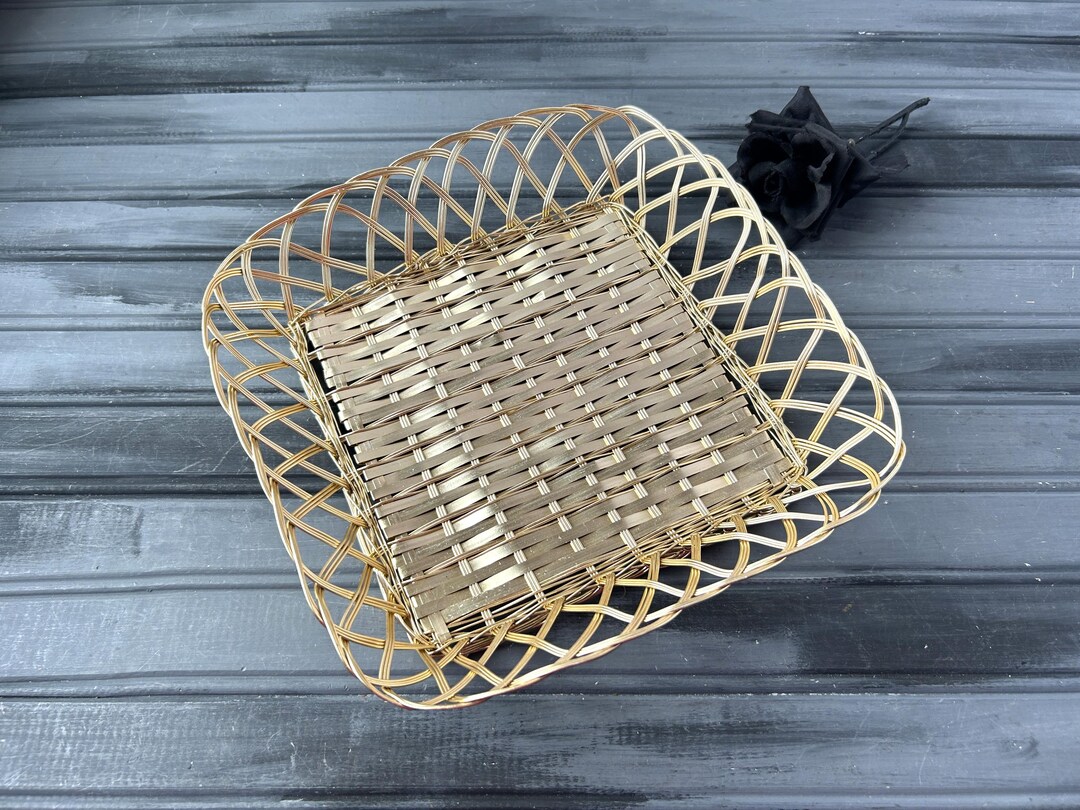 Gold Wire Basket / Vintage Wire Basket / Gold Wire Decor / Square Wire ...