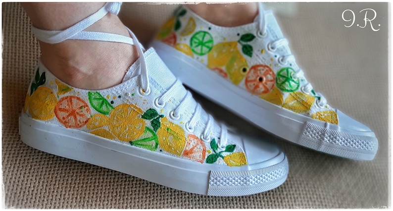 Hand-painted Lemon Sneakers: Citrus Art Shoes - Etsy