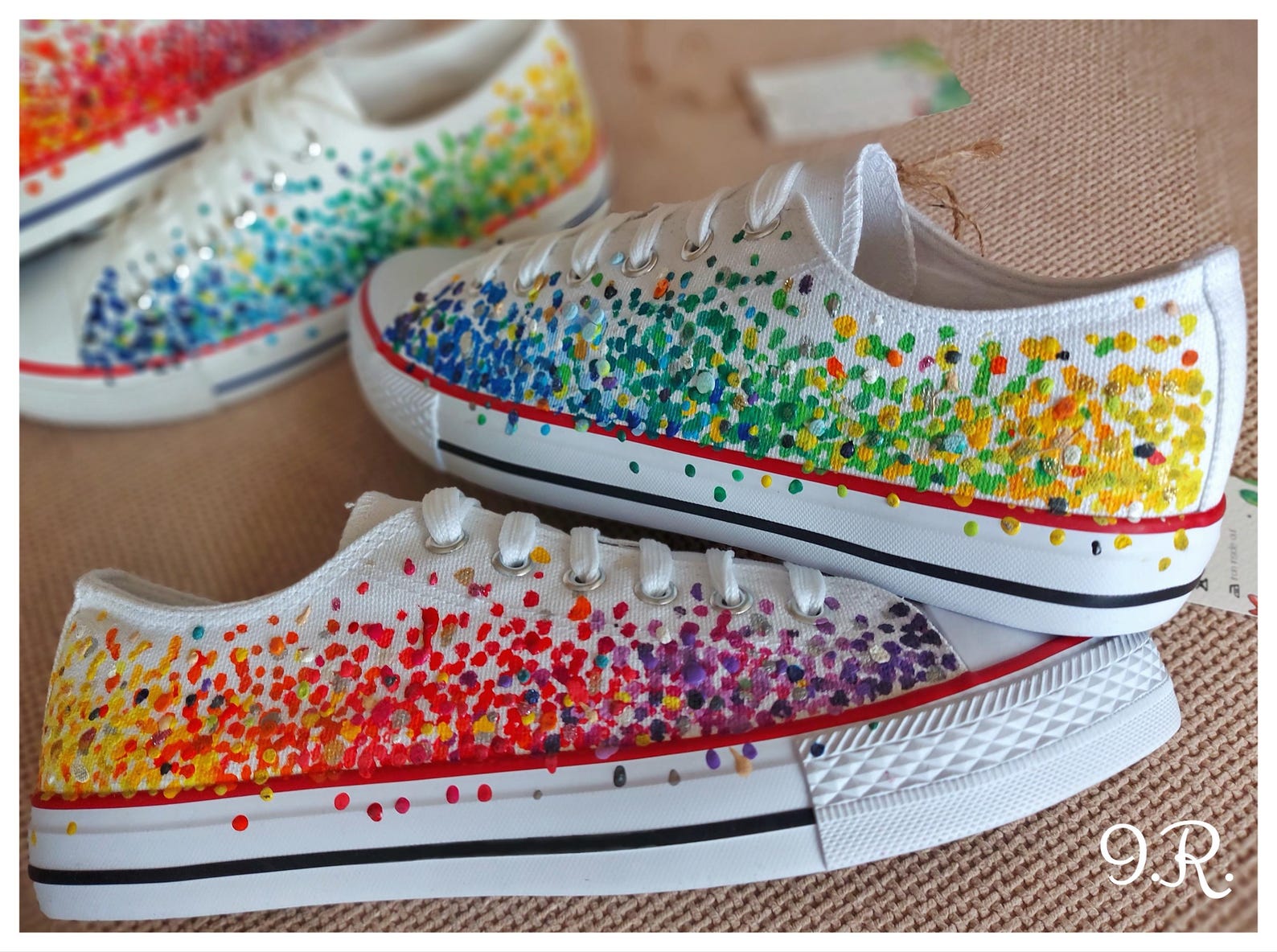 Colorful Splash Points Sneakers, Hand-painted Shoes, Splash Shoes, Hand ...