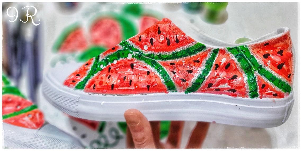 Watermelon Sneakers, Hand-painted Shoes, Watermelon Shoes, Hand-painted ...