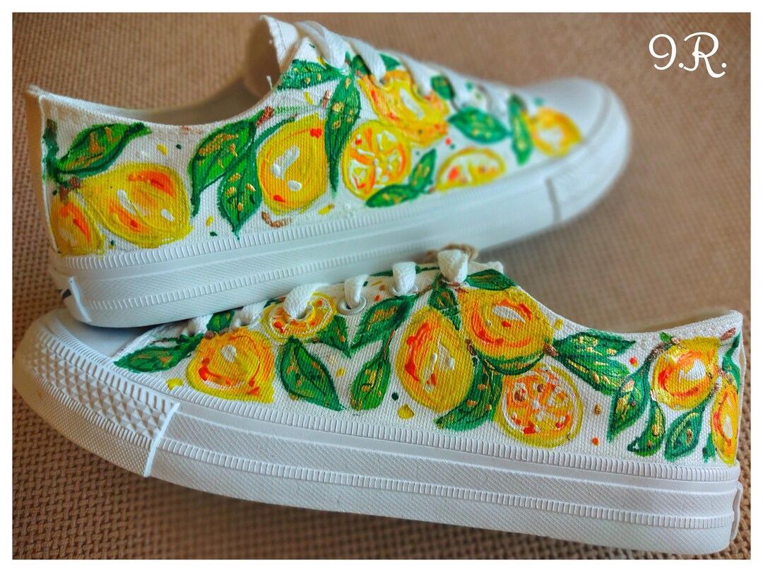 Lemons Citrus Sneakers, Hand-painted Shoes, Lemons Citrus Shoes, Hand ...