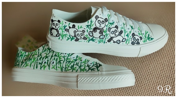Pandas Sneakers Hand-painted Pandas Shoes Hand-painted | Etsy
