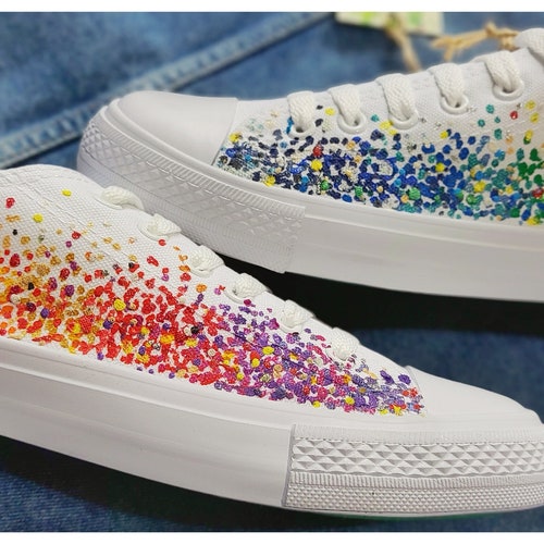 Colorful Splash Points Sneakers Hand-painted Shoes Splash - Etsy