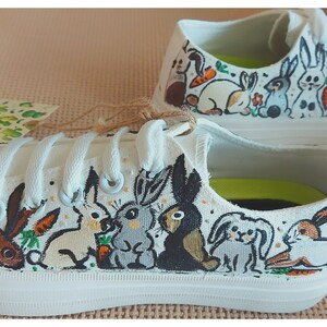 Rabbits Sneakers, Hand-painted Shoes, Rabbits Shoes, Hand-painted ...