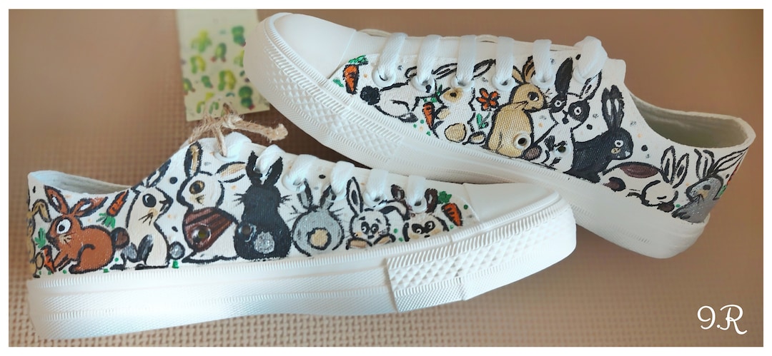 Rabbits Sneakers, Hand-painted Shoes, Rabbits Shoes, Hand-painted ...