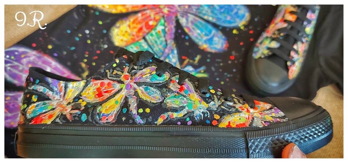 Hand-painted Dragonfly Sneakers: Custom Shoe Art - Etsy