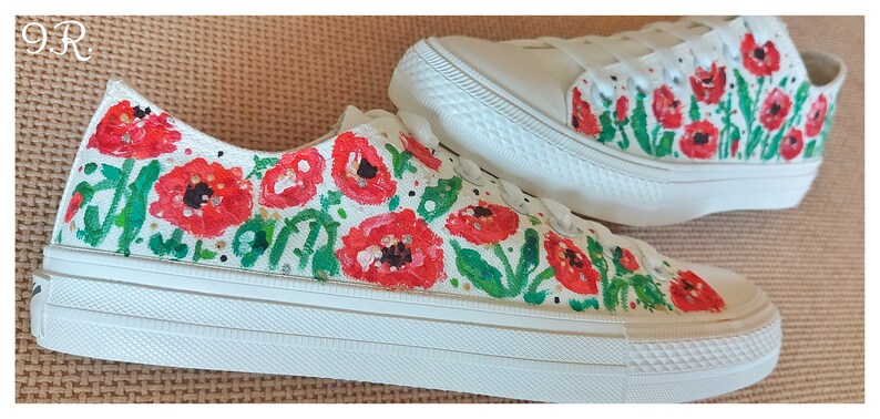 Hand-painted Poppies Sneakers: Custom Floral Art Shoes - Etsy