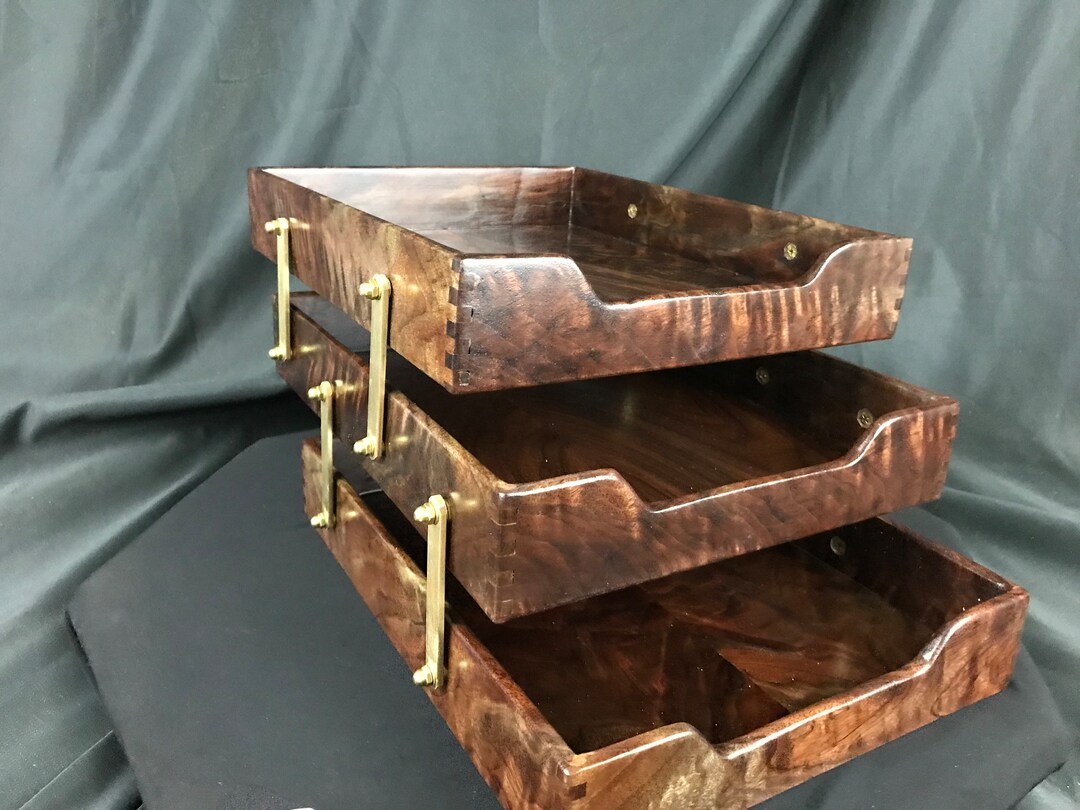 Tray 3 Tier Letter Mail Paper Tray Highly Figured Walnut Wood 265-1122 ...