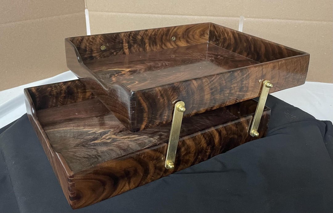 Tray 2 Tier Letter Mail Paper Tray Highly Figured Black Walnut Hardwood ...