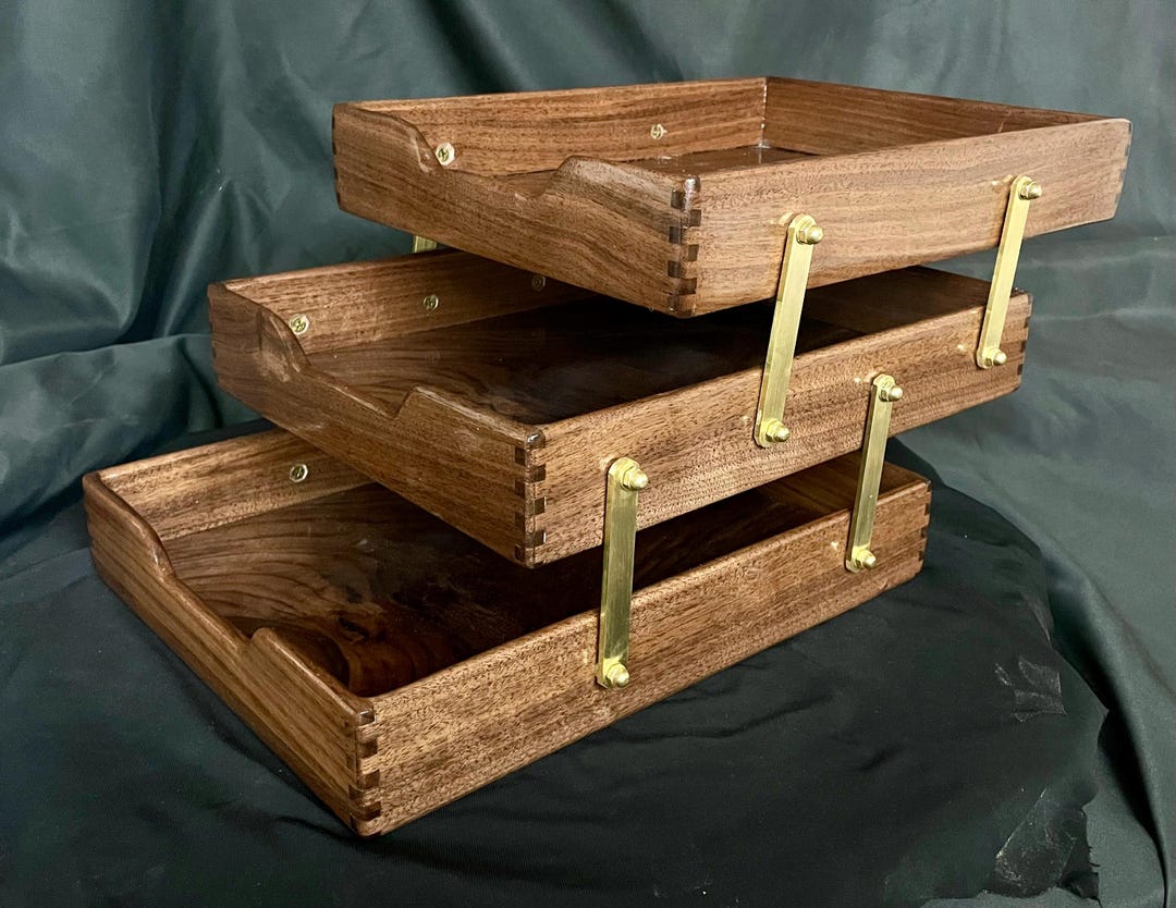 3 Tier Letter Mail Paper Tray Premium Black Walnut Hardwood 293-1224 ...