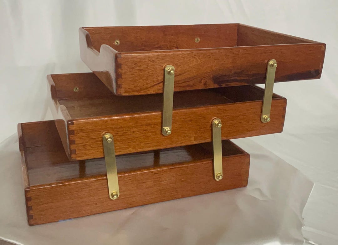 Tray 3 Tier Letter Mail Paper Tray Premium Mahogany Hardwood 294-1224 ...