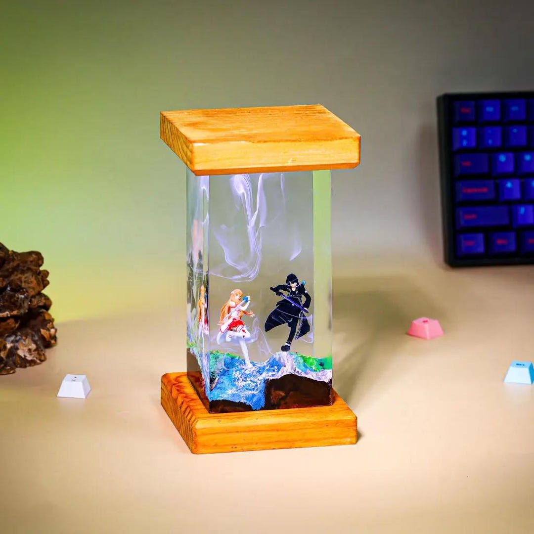 Kirito and Asuna Epoxy Resin Wood Lamp Night Light Unique Her Him Mom ...