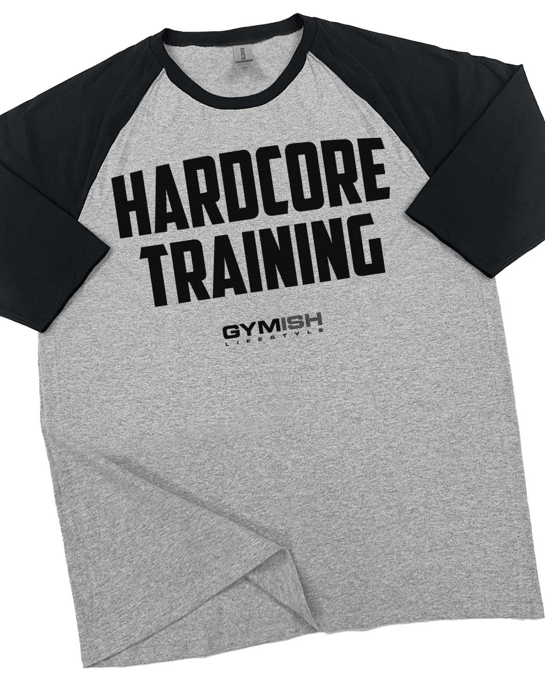 080. RAGLAN Hardcore Training Motivational Workout Gym T-shirt for Men ...