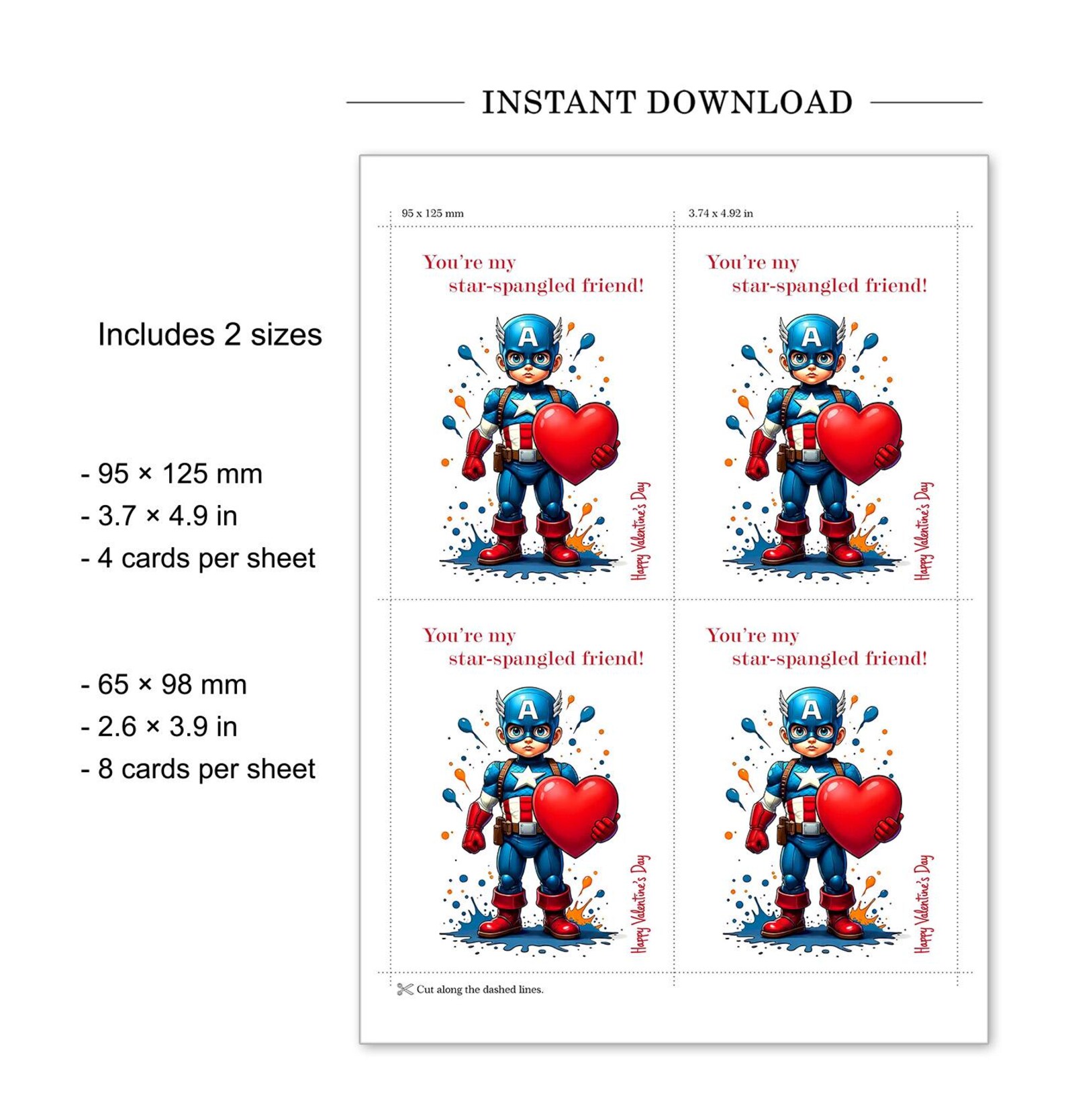 Superhero Valentine Card Printable, Star Spangled Friend Kids Card ...